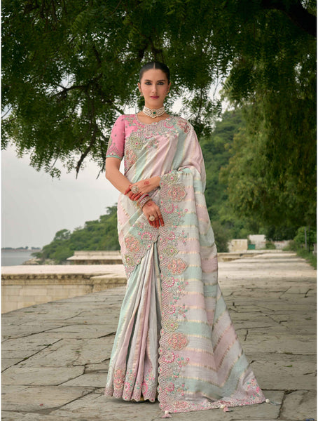Multi Color Pure Viscose Embroidered HandWork C-Pallu Saree with Pink ...