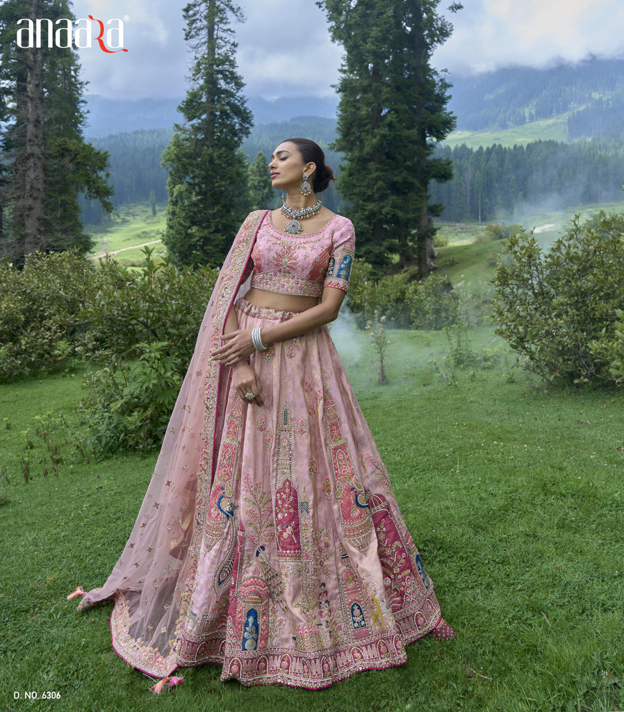 Traditional Gajri Pink Circular Lehenga Set in Gadwal Self Pure Viscos ...